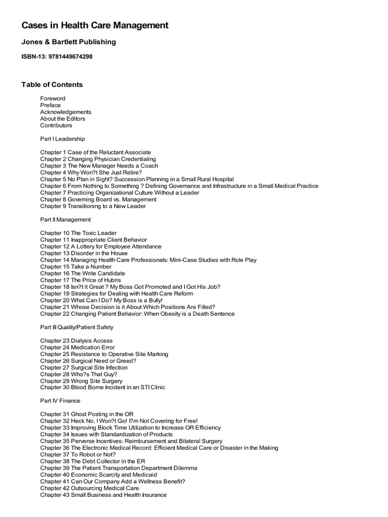 Cases in Health Care Management | PDF | Health Care | Surgery