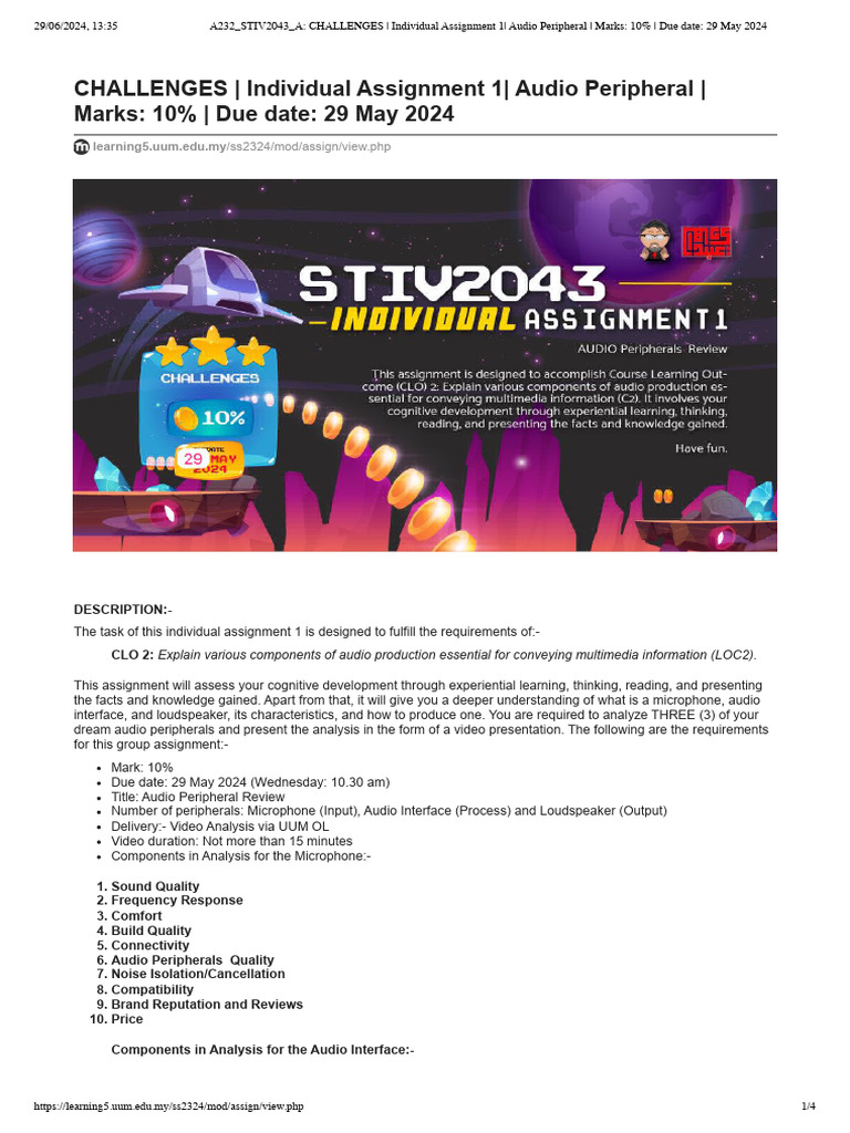 A232 - STIV2043 - A - CHALLENGES - Individual Assignment 1 - Audio Peripheral - Marks - 10% ...