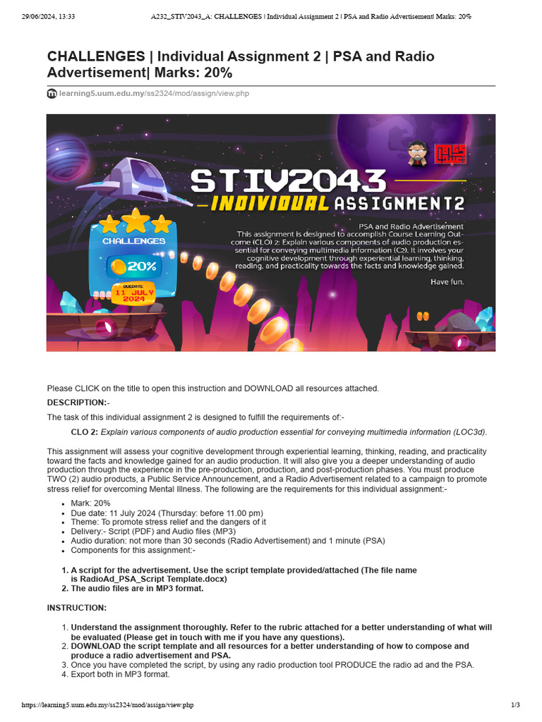 A232 - STIV2043 - A - CHALLENGES - Individual Assignment 2 - PSA and Radio Advertisement - Marks ...