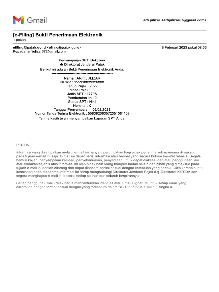 2022 - Arfi Julizar - E-Filing | PDF