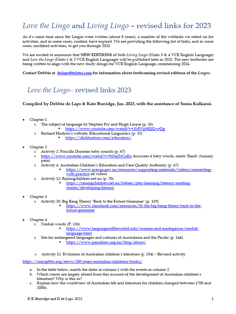2023 Lingos Revised Links | PDF | English Language | Indigenous Australians