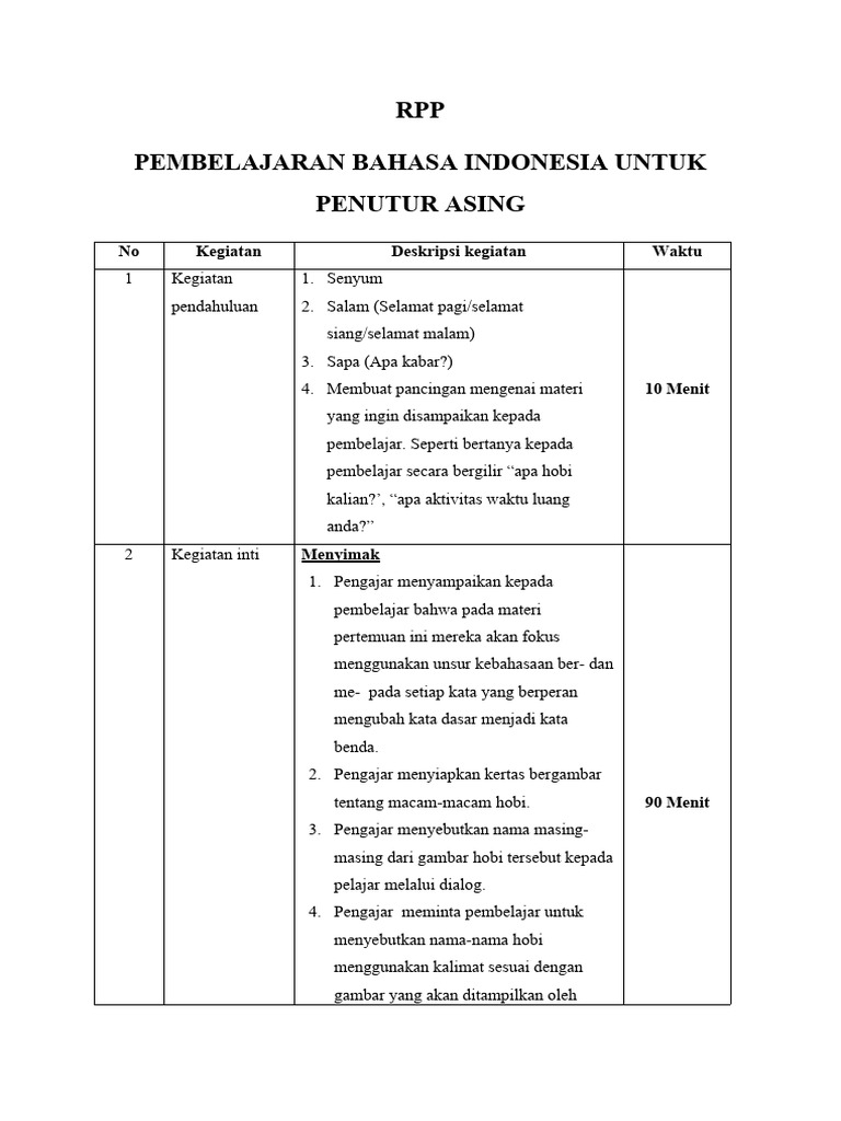 RPP Pembelajaran BIPA | PDF | Seni & Disiplin Bahasa