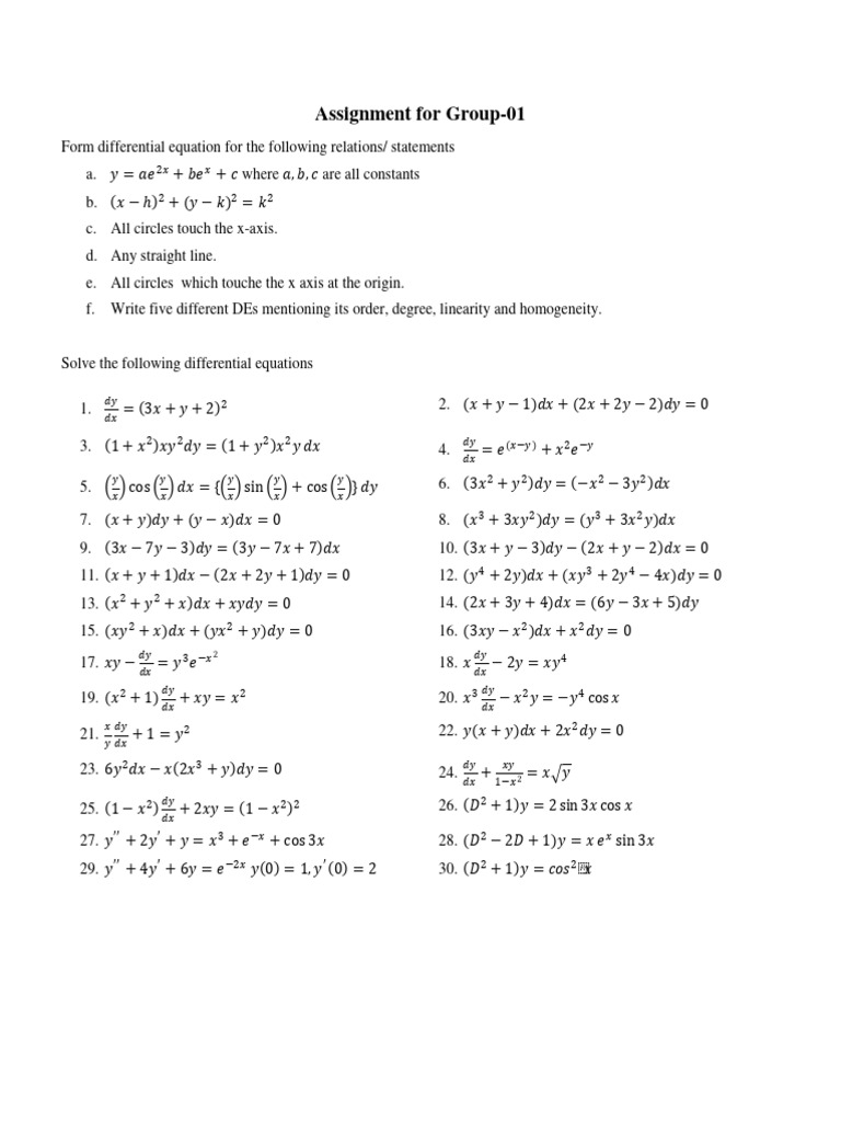 Assignment Differntial Equations | PDF | Ordinary Differential Equation | Equations