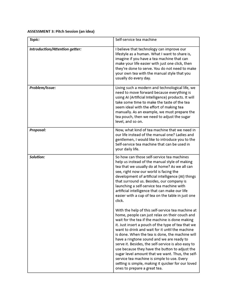 Elc590 - Pitching Idea Presentation - Self-Service Tea Machine | PDF | Artificial Intelligence ...