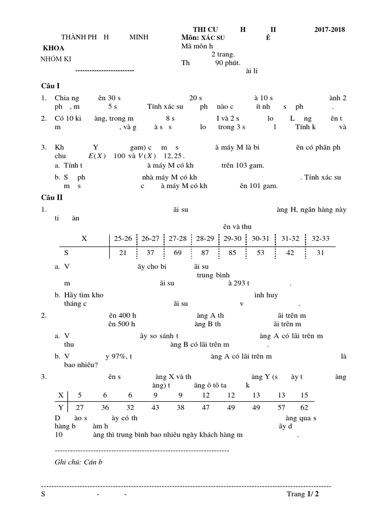 Đề Thi Xstk Hk2 Nh 17-18 | PDF