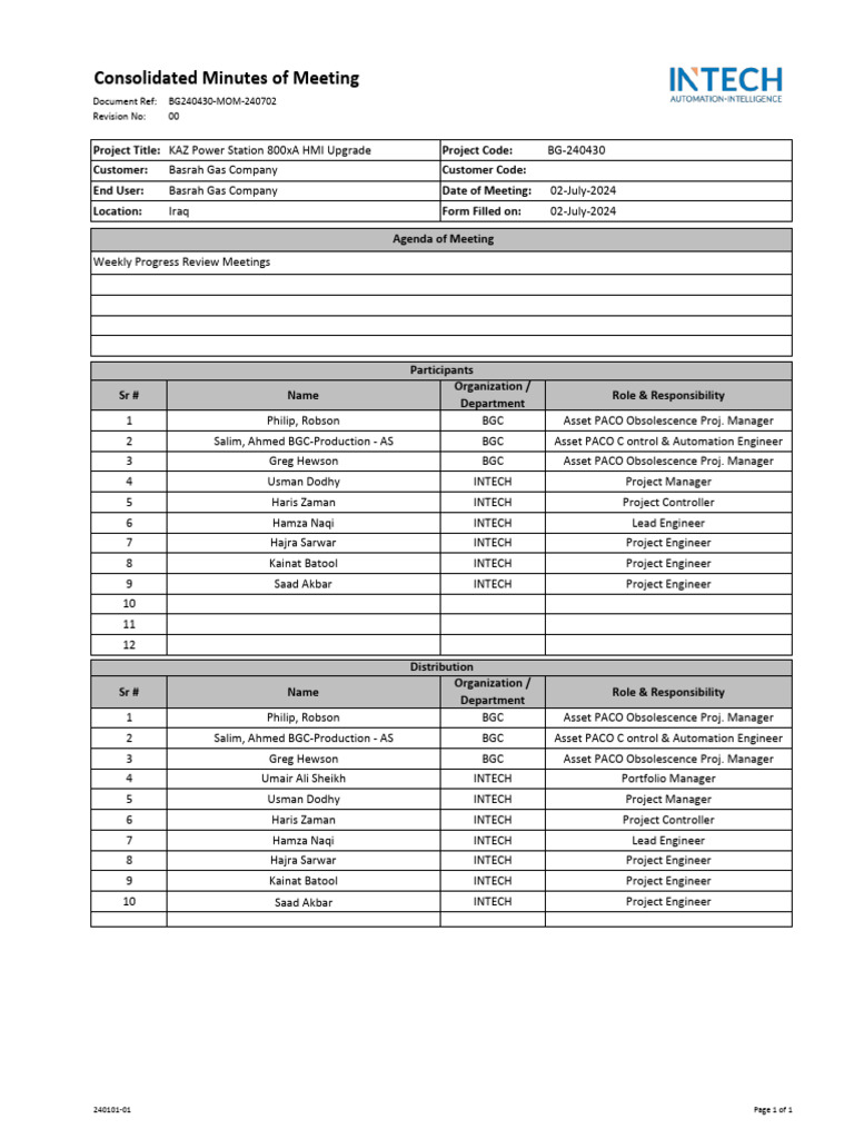 Agenda BG-240430-Weekly Progress Meeting-MOM-Consolidated 3 | PDF