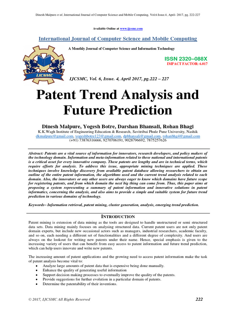 Patent Trend Analysis and Prediction | PDF | Cluster Analysis | Patent