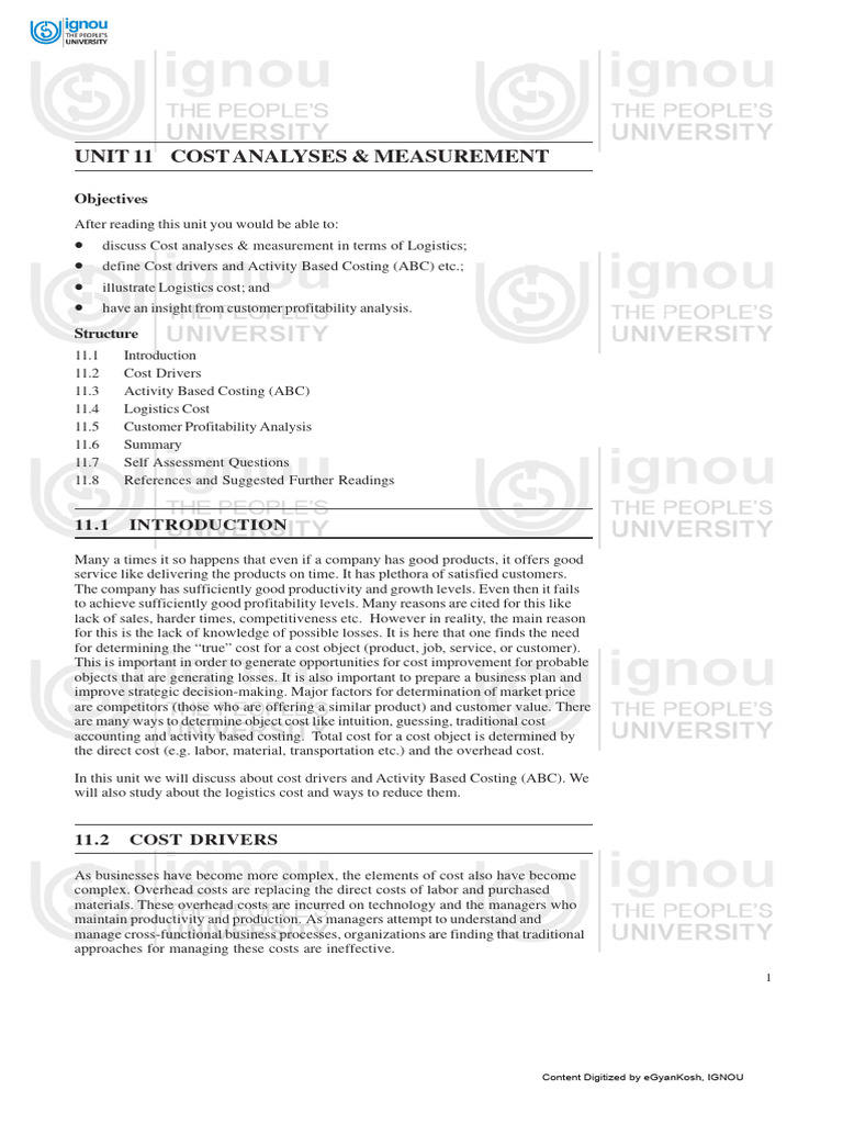 Unit - 11 Cost Measurement and Analysis | PDF | Logistics | Cost Accounting