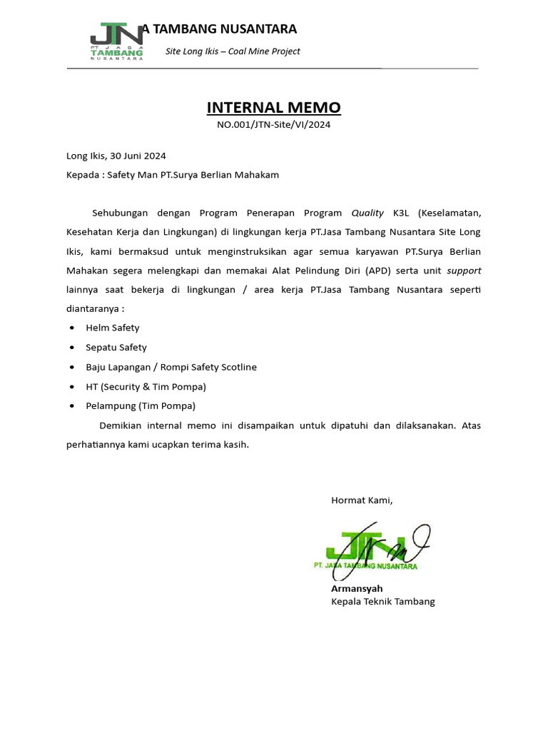 Internal Memo Safety Talk | PDF