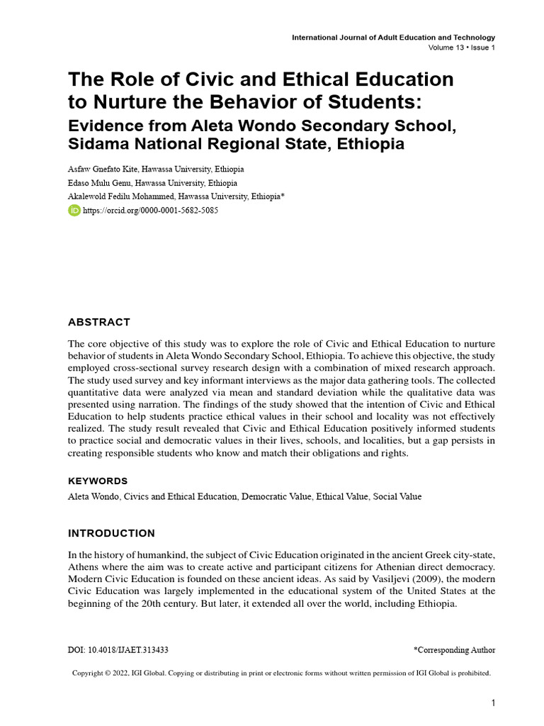 The Role Of Civic And Ethical Education To Nurture Pdf Sampling