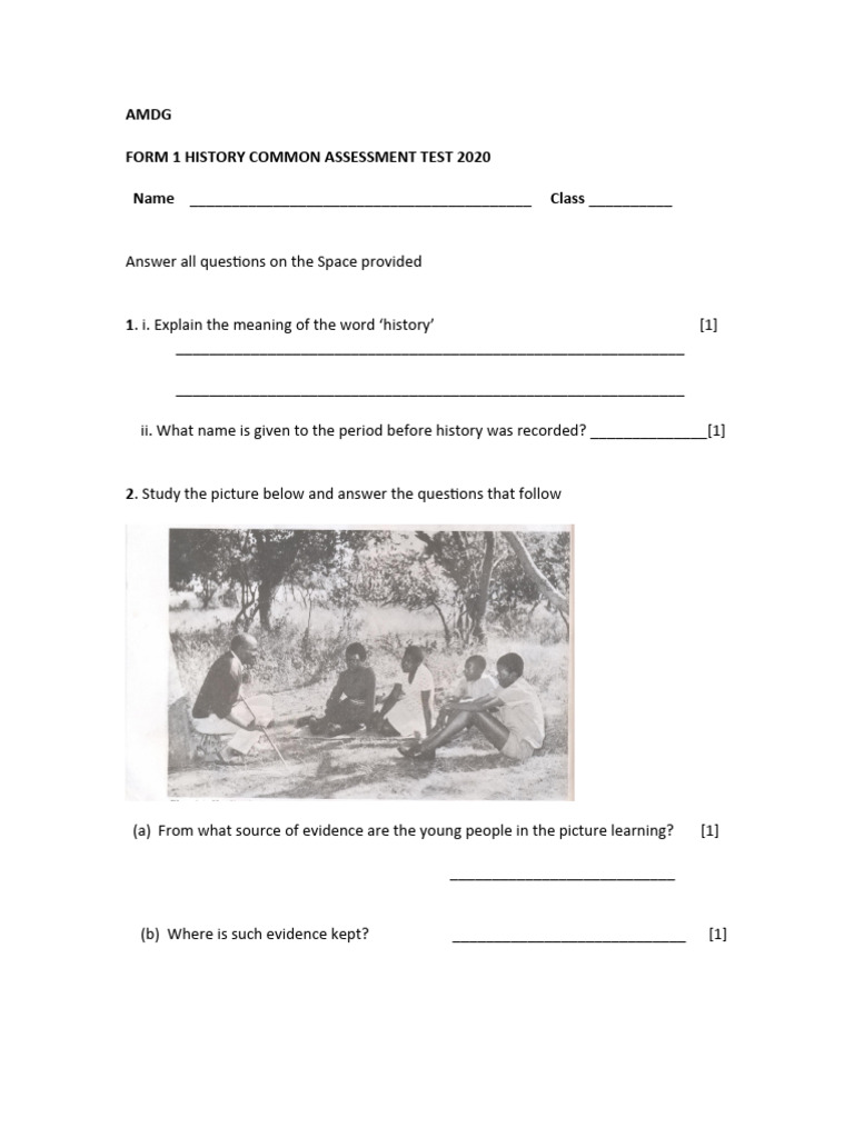 Form 1 History Common Assessment Test 2019 Term 1 | PDF | Liberal Arts ...