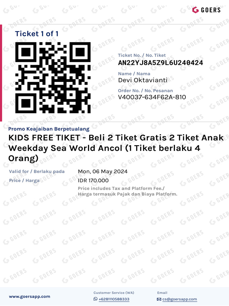 Ticket 1 of 1: KIDS FREE TIKET - Beli 2 Tiket Gratis 2 Tiket Anak Weekday Sea World Ancol (1 ...