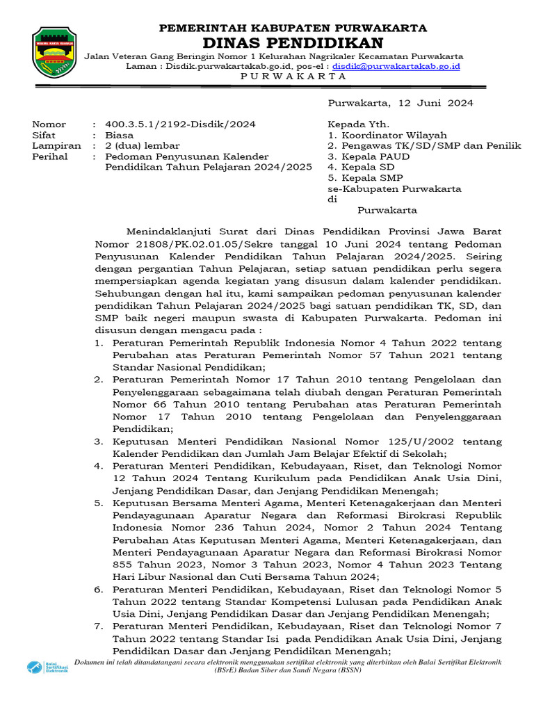 Pedoman_Kalender_Pendidikan_Tahun_Pelajaran_2024_2025_rev | PDF