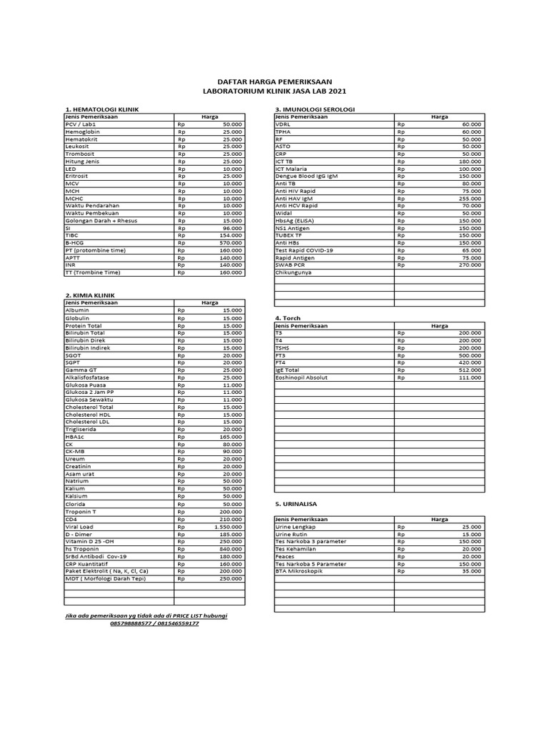 Lab Test Price List | PDF