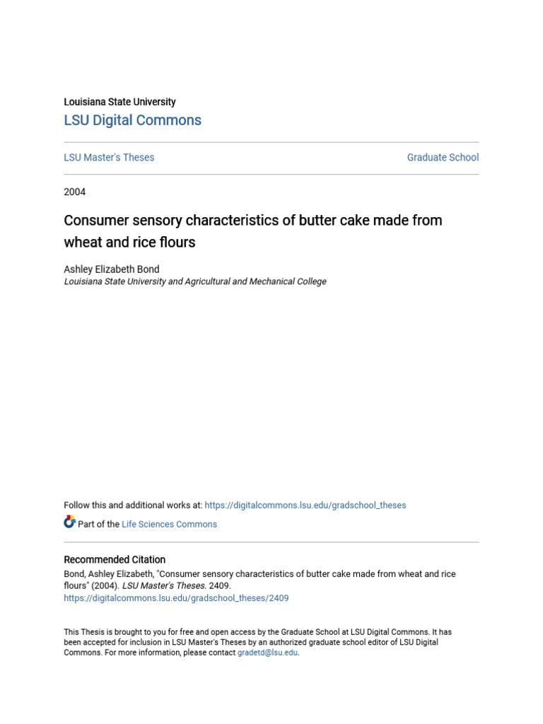 Consumer sensory characteristics of butter cake made from wheat | PDF ...