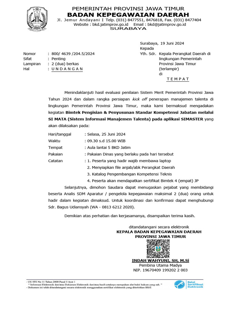 Surat Bimtek SKJ Fix | PDF