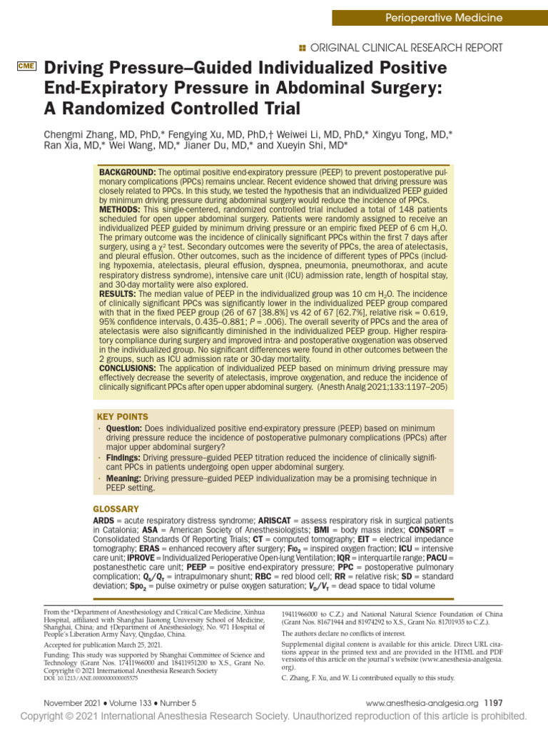 Driving Pressure-Guided Individualized Positive End-Expiratory Pressure ...
