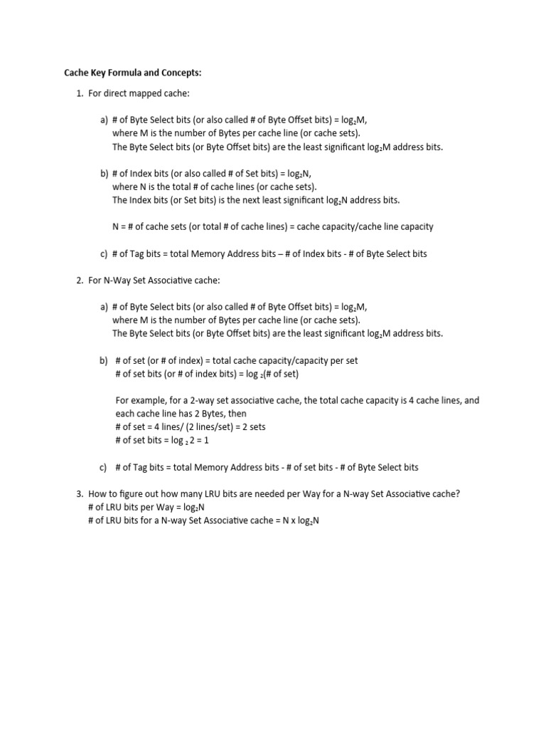 4-Cache Key Formula One Pager | PDF | Cpu Cache | Computer Data Storage