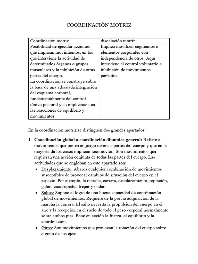 Coordinación Motriz | PDF