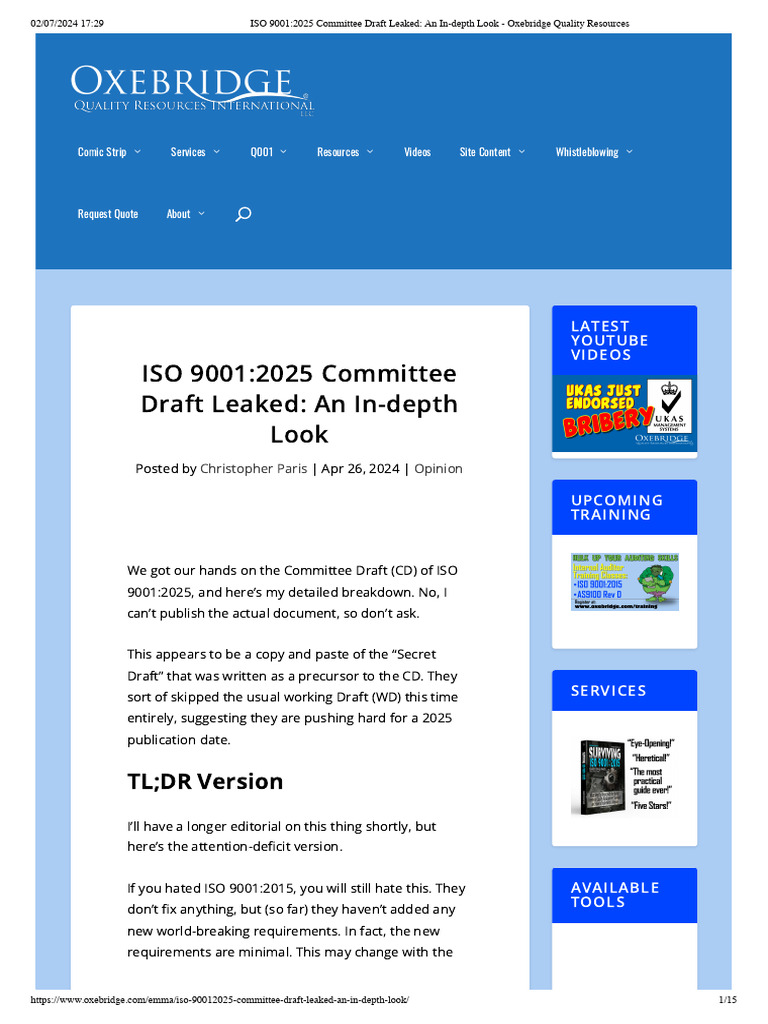 ISO 9001 - 2025 Committee Draft Leaked - An In-Depth Look - Oxebridge ...