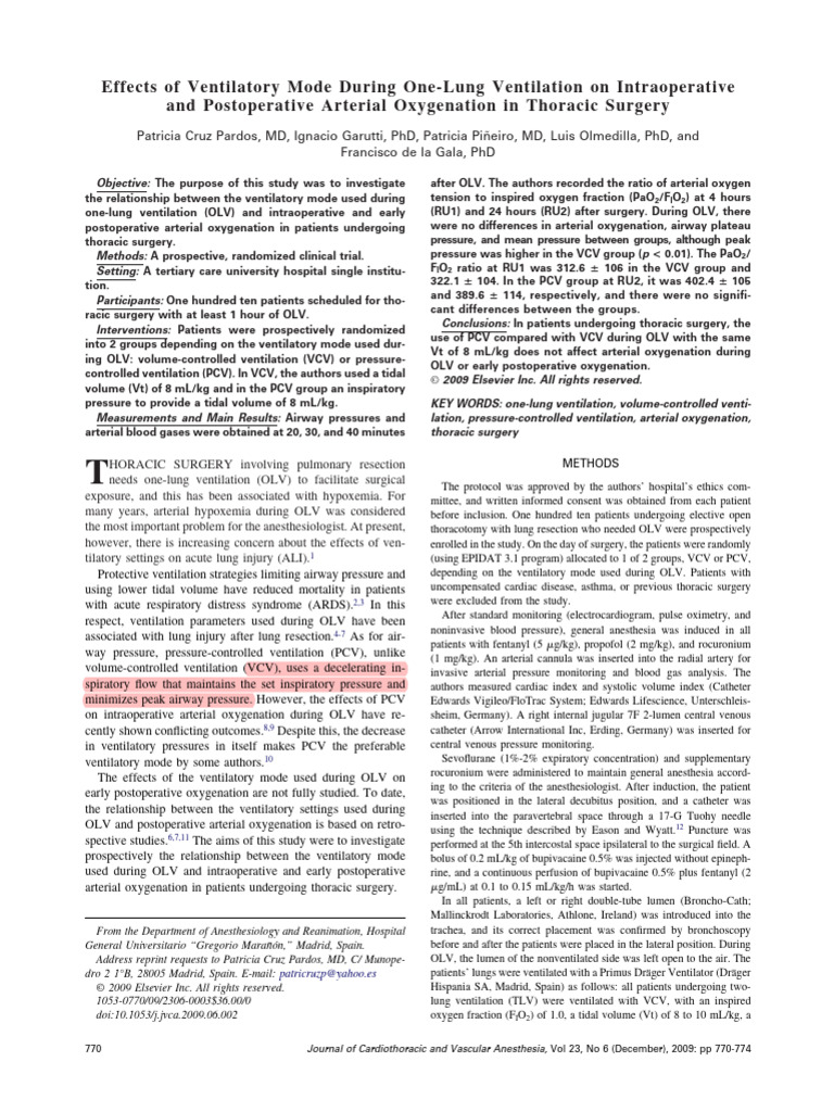 Effects of Ventilatory Mode During One-Lung Ventilation On ...