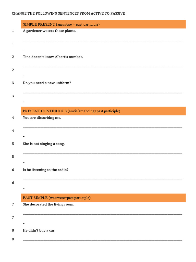 Passive Sentence Transformation Grammar Drills Sentence Transformation Rephrasing 105074 | PDF ...