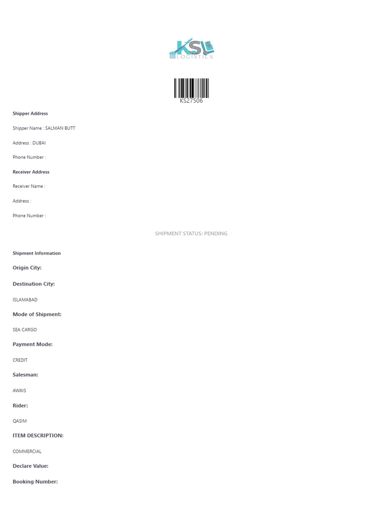 Cargo Tracking - KSL Logistic Pakistan | PDF