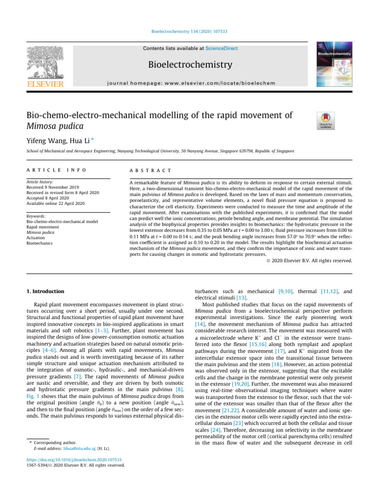 Bio-Chemo-Electro-Mechanical Modelling of The Rapid Movement of Mimosa Pudica | PDF | Stress ...