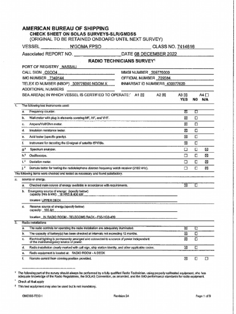 N'Goma FPSO - ABS Check Sheets - 12 Dec 2022 | PDF