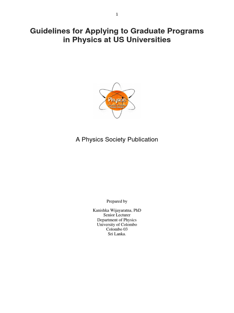 Application Procedure For US Graduate Schools in Physics (Updated 3) | PDF | University And ...