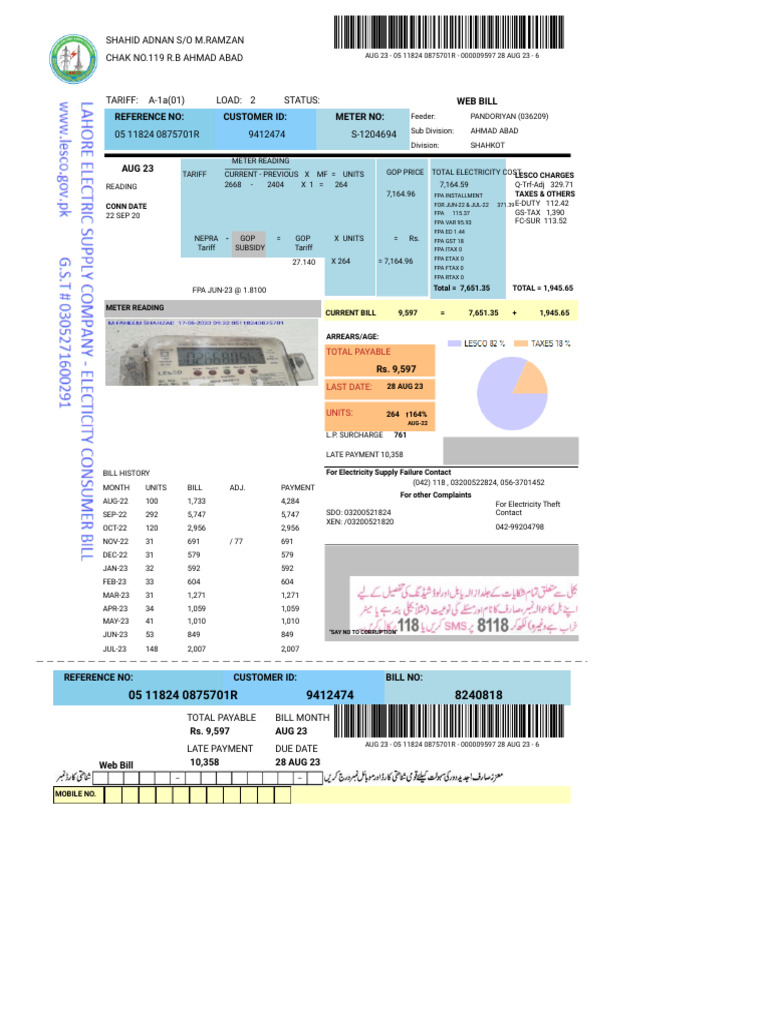 Lesco - Web Bill | PDF | Payments | Government Finances