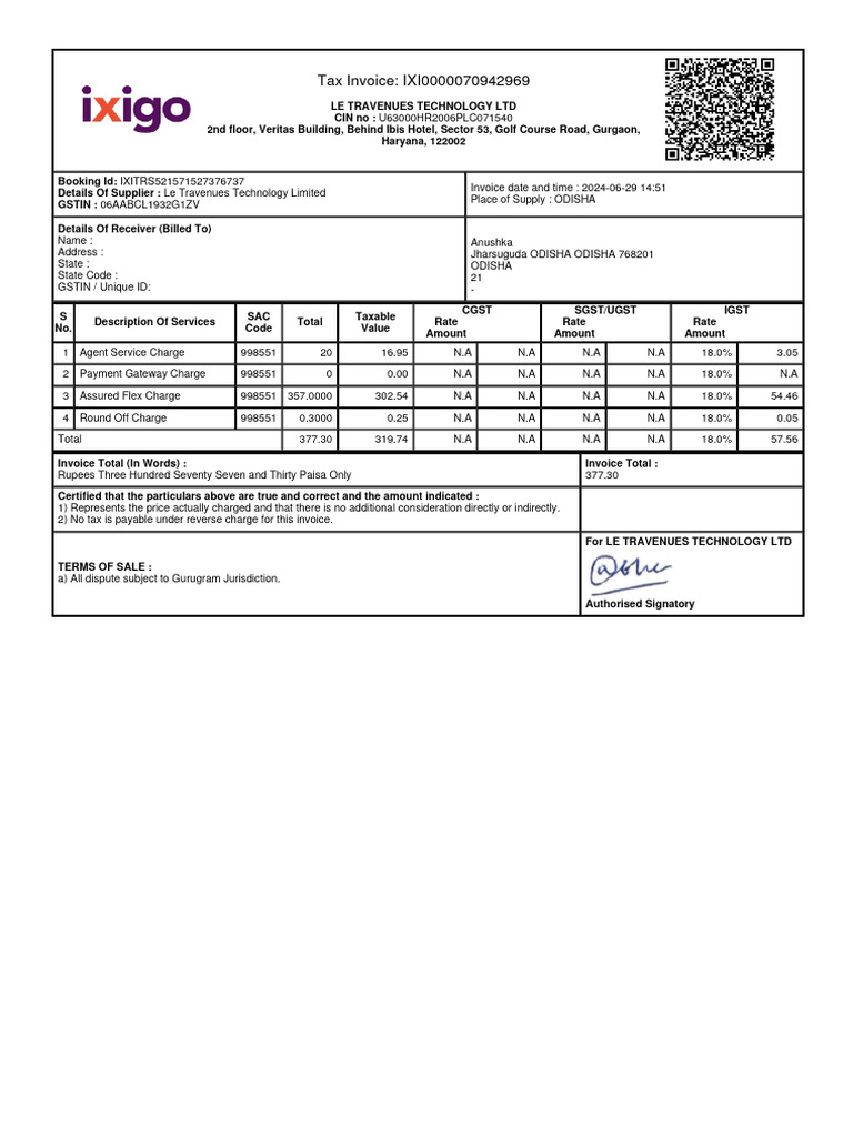Invoice IXITRS521571527376737 | PDF | Invoice | Public Finance