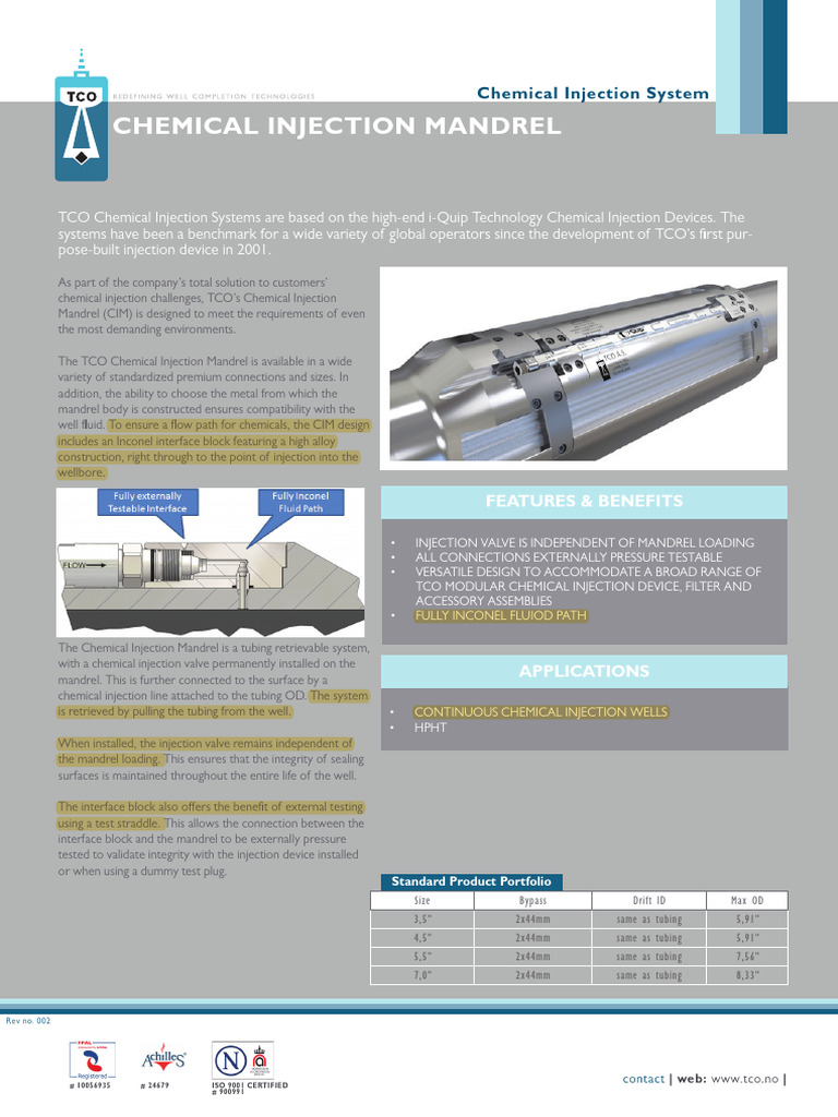 ProductSheet CIS Mandrel Rev003 | PDF | Pipe (Fluid Conveyance) | Valve
