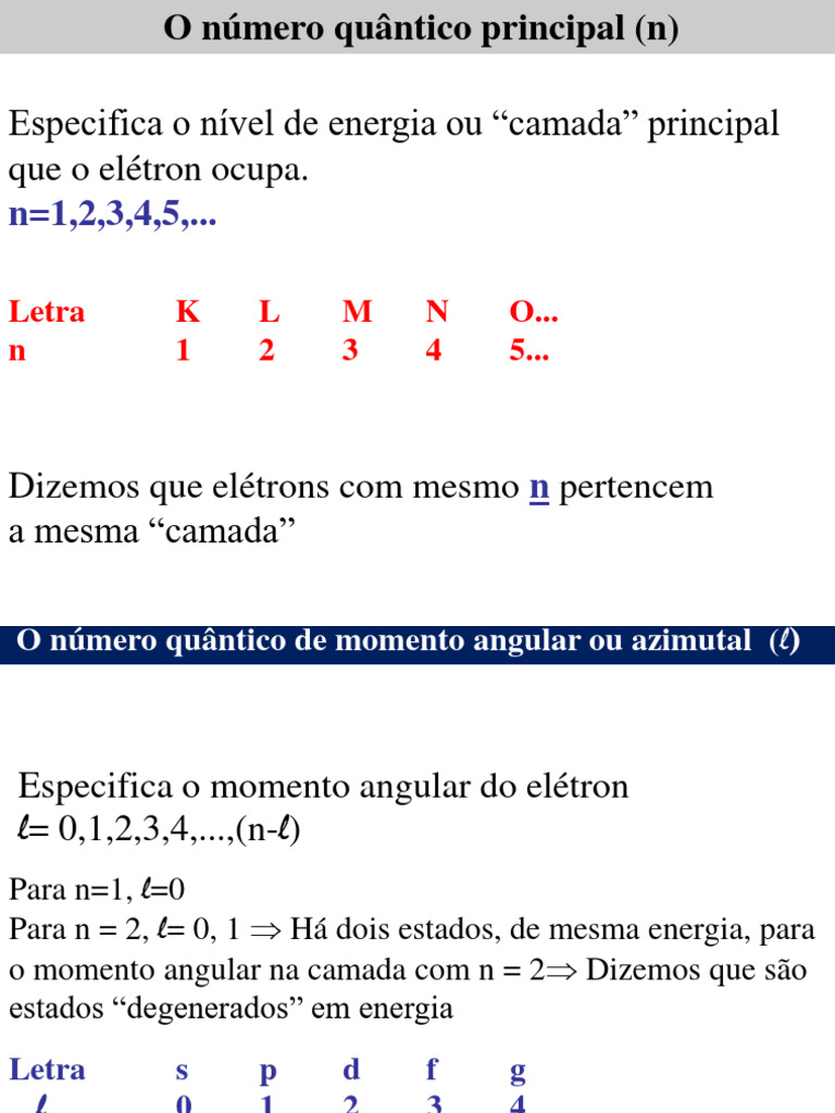 Números Quânticos e Configurações Atômicas | PDF | Spin (Física) | Elétron