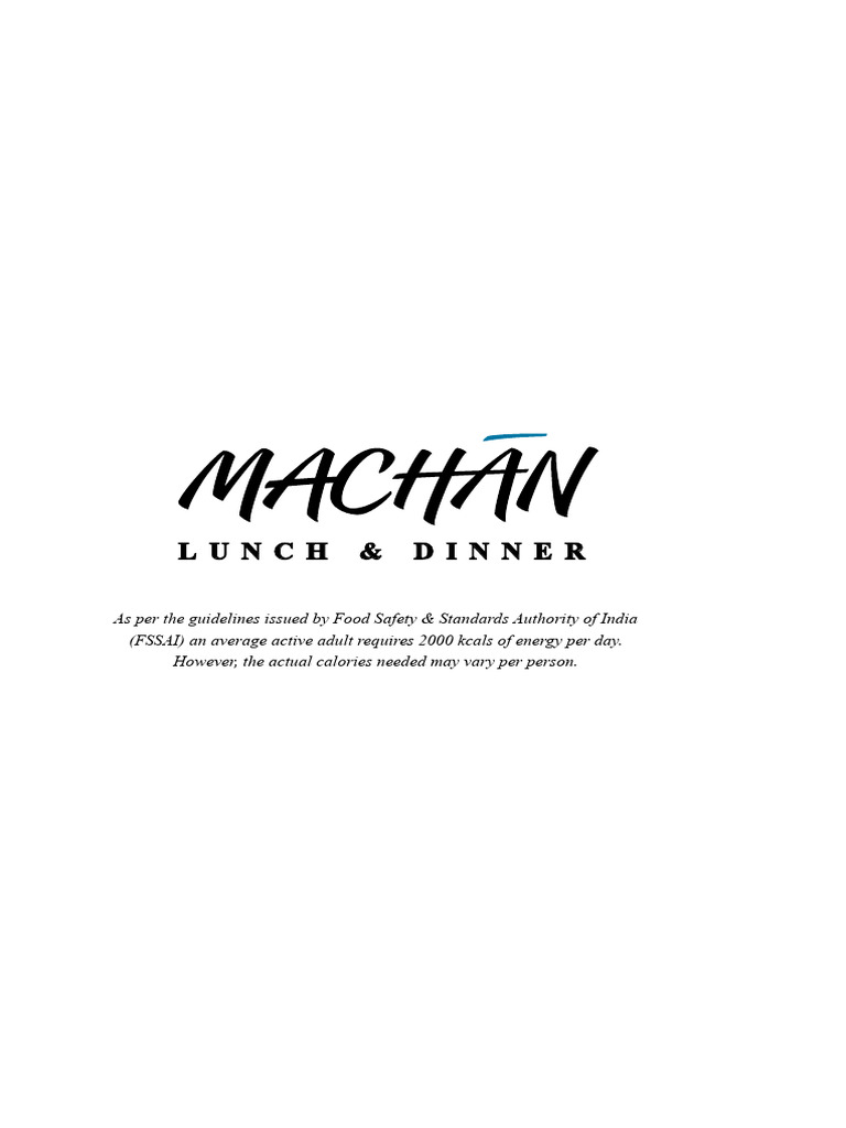 Machan - Lunch - Dinner Menu - Final | PDF | Indian Cuisine | Cuisine