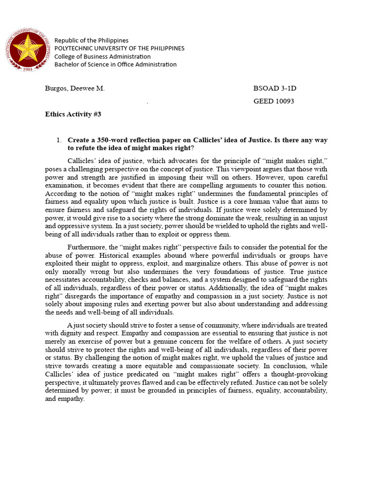 Burgos Deewee Ethics.A3 | PDF | Justice | Crime & Violence