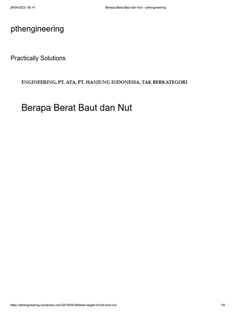 Berapa Berat Baut Dan Nut - Pthengineering | PDF | Business | Computers