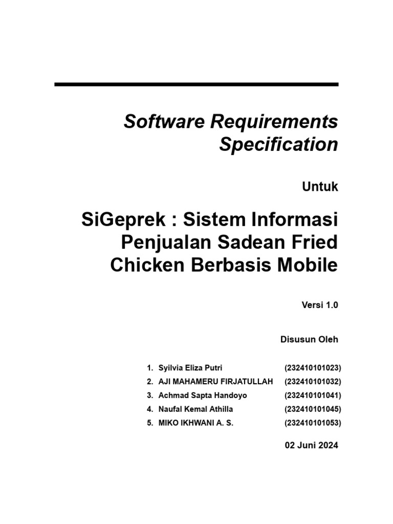 IEEE SRS KELOMPOK 9 SiGeprek: Sistem Informasi Penjualan Sadean Fried Chicken Berbasis Mobile ...