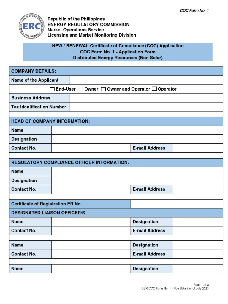 DER COC Form No. 1 Application Guide | PDF | Distributed Generation ...