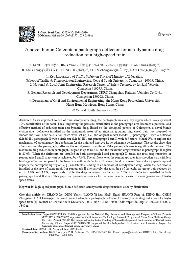 A Novel Bionic Coleoptera Pantograph Deflector For Aerodynamic Drag ...