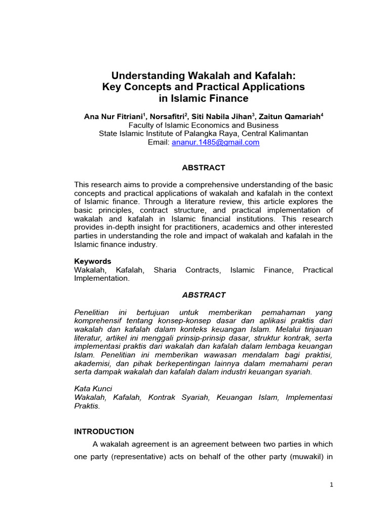 Understanding Wakalah and Kafalah Key Concepts and Practical ...