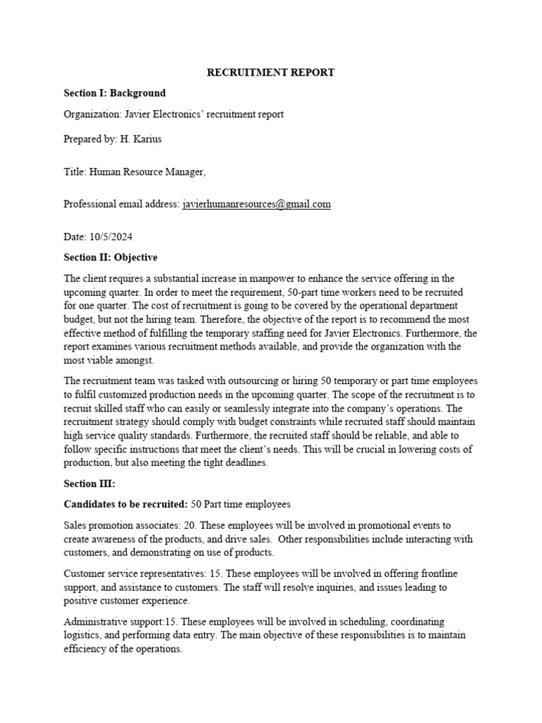 Recruitment Report | PDF | Employment | Recruitment