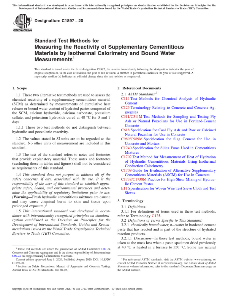 ASTM C 1897 Standard Test Methods For Measuring The Reactivity of ...