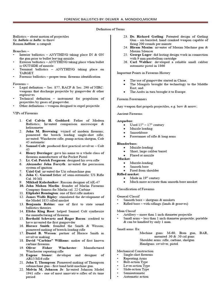Forensic Ballistics Reviewer | PDF | Bullet | Cartridge (Firearms)