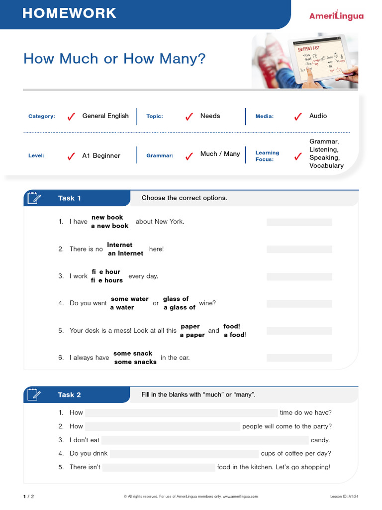 A1-24 Review How Much or How Many | PDF | Human Communication