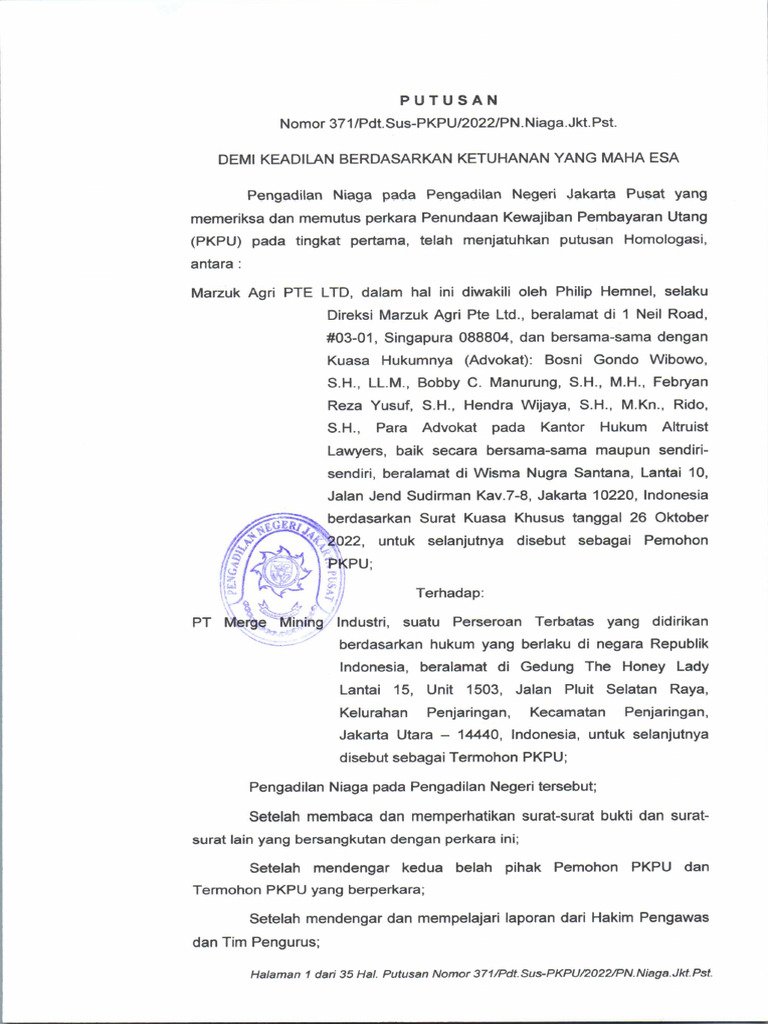 Putusan Homologasi - 10 Februari 2023 - MMI | PDF