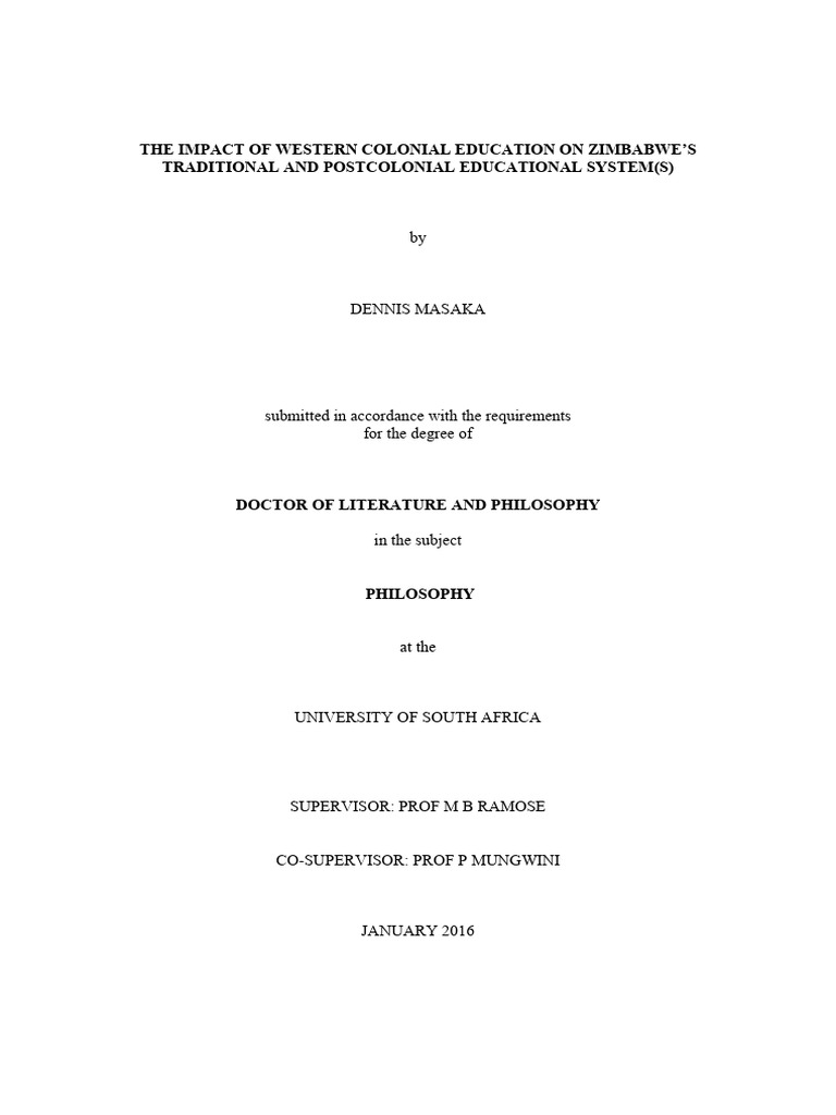 The Impact of Western Colonial Education On Zimbabwe's Traditional and ...