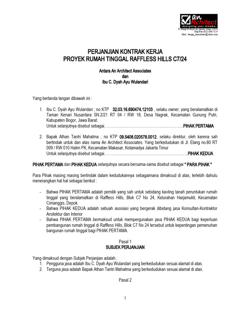 Draft Kontrak Kerja | PDF