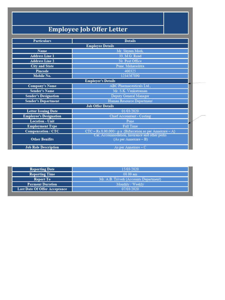Job Offer Letter Excel Template | PDF | Employee Benefits | Employment