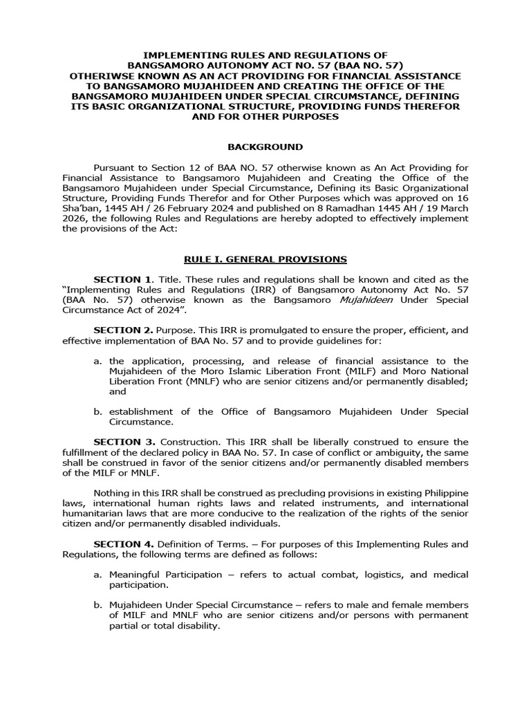 Bangsamoro Mujahideen Financial Aid IRR | PDF | Cost Of Living